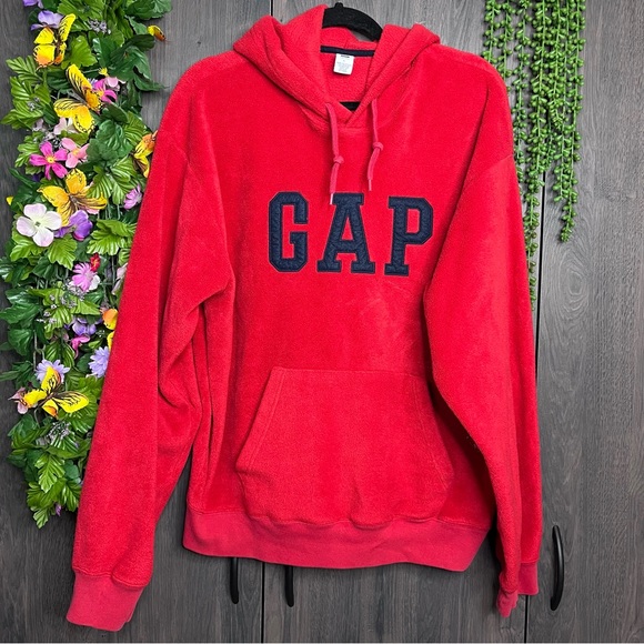GAP | Tops | Vintage Gap Vibrant Red Logo Pullover Hoodie Size Large ...
